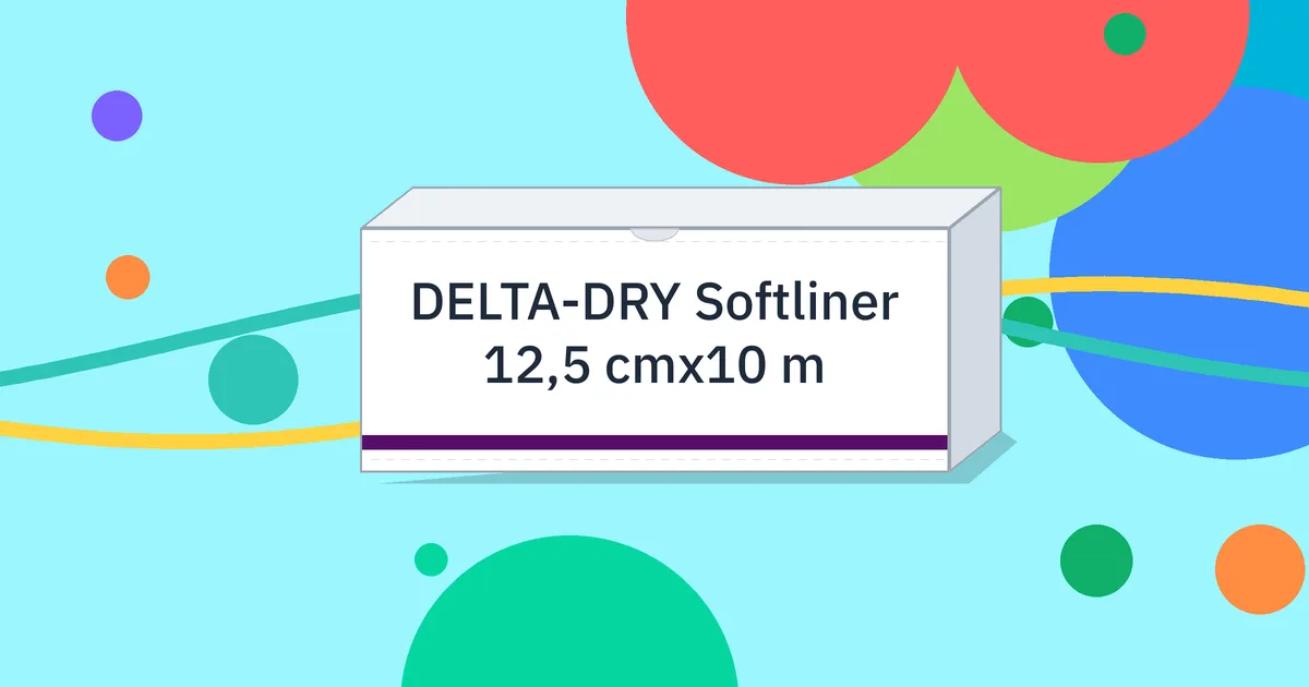 Symbolbild: Packung mit der Aufschrift DELTA-DRY Softliner 12,5 cmx10 m (PZN 09531408) – Verfügbarkeit und Bezug in Apotheken in Frankfurt am Main