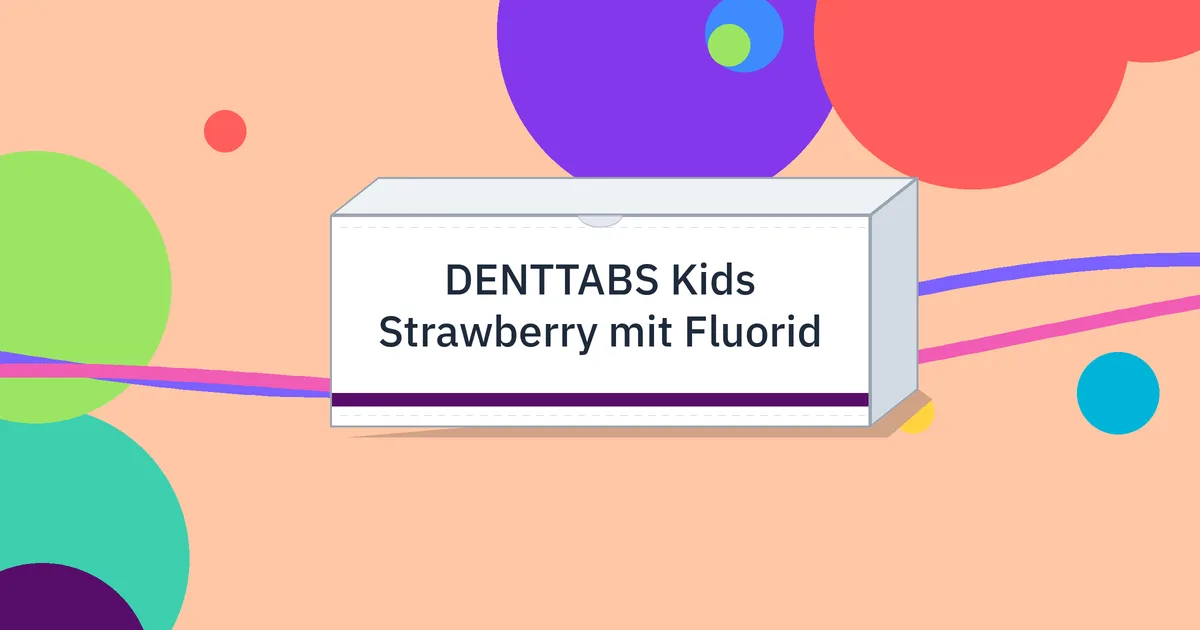 Symbolbild: Packung mit der Aufschrift DENTTABS Kids Strawberry mit Fluorid (PZN 16887910) – Verfügbarkeit und Bezug in Apotheken in Frankfurt am Main
