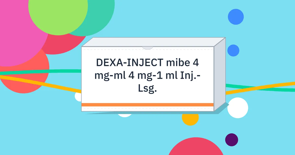 Symbolbild: Packung mit der Aufschrift DEXA-INJECT mibe 4 mg-ml 4 mg-1 ml Inj.-Lsg. (PZN 19847147) – Verfügbarkeit und Bezug in Apotheken in Frankfurt am Main