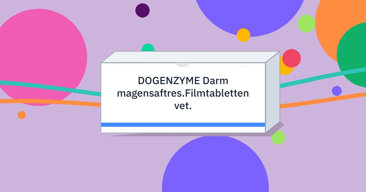Symbolbild: Packung mit der Aufschrift DOGENZYME Darm magensaftres.Filmtabletten vet. (PZN 14412232) – Verfügbarkeit und Bezug in Apotheken in Frankfurt am Main