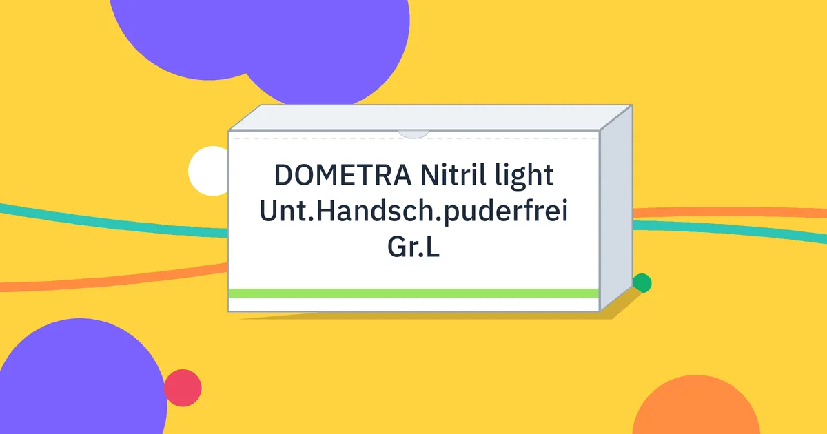 Symbolbild: Packung mit der Aufschrift DOMETRA Nitril light Unt.Handsch.puderfrei Gr.L (PZN 12455757) – Verfügbarkeit und Bezug in Apotheken in Frankfurt am Main