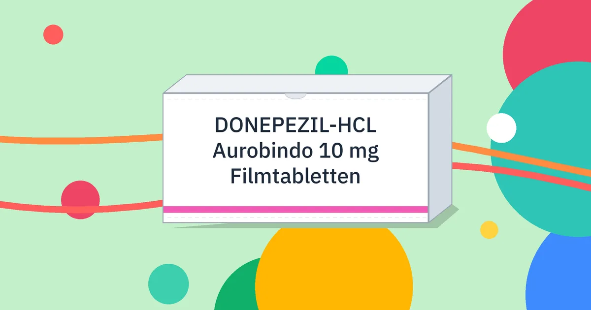 Symbolbild: Packung mit der Aufschrift DONEPEZIL-HCL Aurobindo 10 mg Filmtabletten (PZN 10057780) – Verfügbarkeit und Bezug in Apotheken in Frankfurt am Main