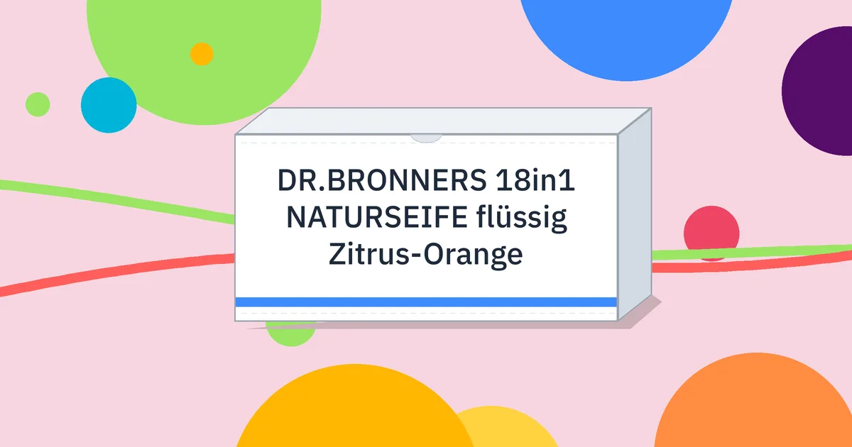 Symbolbild: Packung mit der Aufschrift DR.BRONNERS 18in1 NATURSEIFE flüssig Zitrus-Orange (PZN 19241284) – Verfügbarkeit und Bezug in Apotheken in Frankfurt am Main