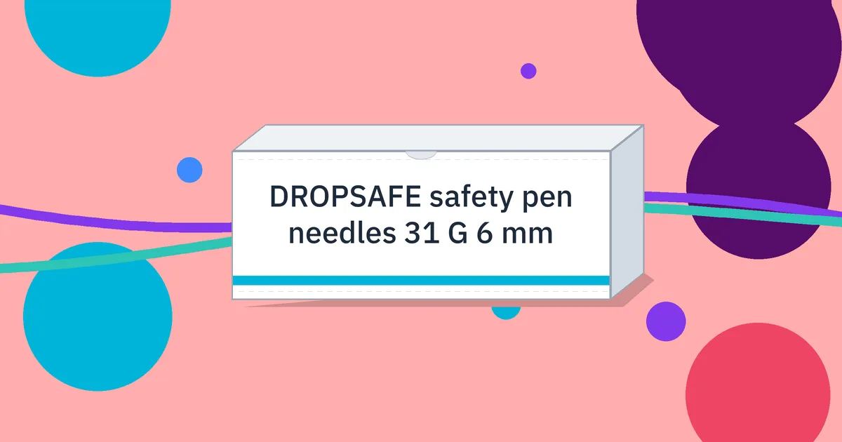 Symbolbild: Packung mit der Aufschrift DROPSAFE safety pen needles 31 G 6 mm (PZN 20176250) – Verfügbarkeit und Bezug in Apotheken in Frankfurt am Main