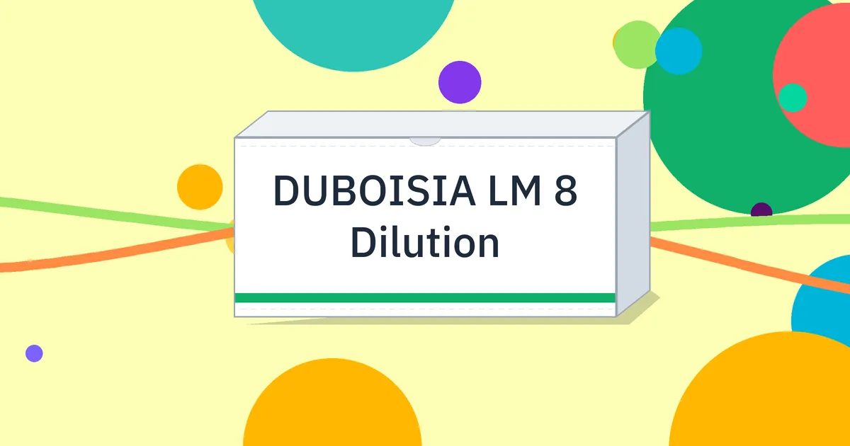 Symbolbild: Packung mit der Aufschrift DUBOISIA LM 8 Dilution (PZN 13466964) – Verfügbarkeit und Bezug in Apotheken in Frankfurt am Main