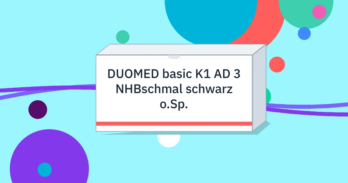 Symbolbild: Packung mit der Aufschrift DUOMED basic K1 AD 3 NHBschmal schwarz o.Sp. (PZN 20903715) – Verfügbarkeit und Bezug in Apotheken in Frankfurt am Main