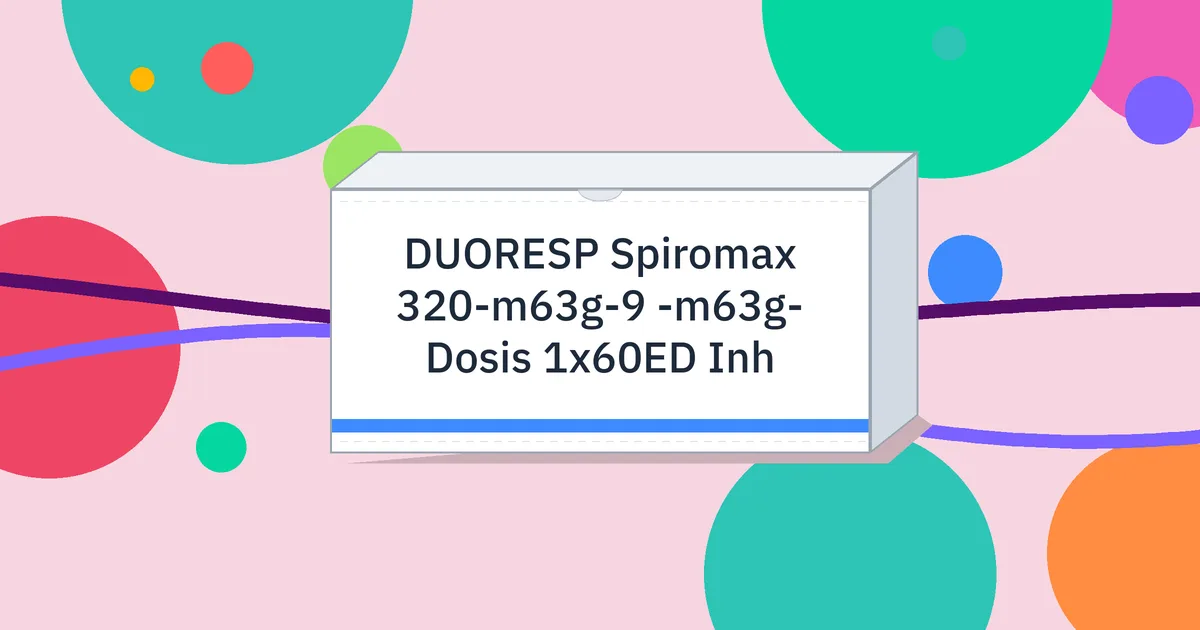 Symbolbild: Packung mit der Aufschrift DUORESP Spiromax 320-m63g-9 -m63g-Dosis 1x60ED Inh (PZN 15561595) – Verfügbarkeit und Bezug in Apotheken in Frankfurt am Main
