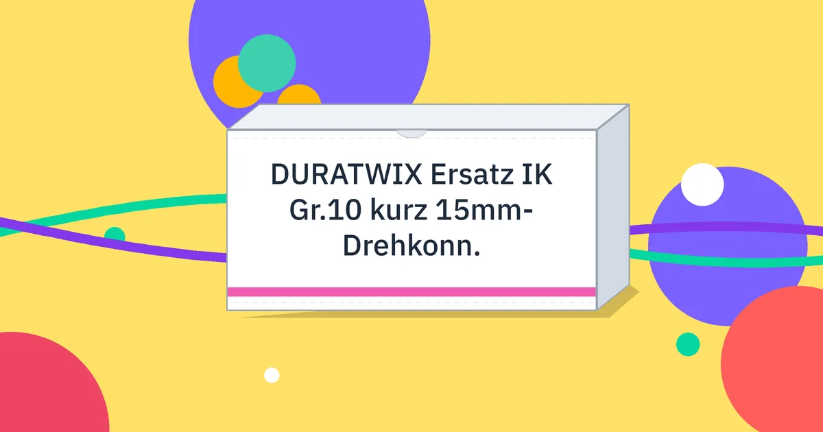 Symbolbild: Packung mit der Aufschrift DURATWIX Ersatz IK Gr.10 kurz 15mm-Drehkonn. (PZN 06978391) – Verfügbarkeit und Bezug in Apotheken in Frankfurt am Main