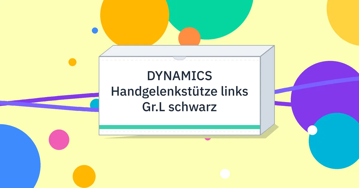 Symbolbild: Packung mit der Aufschrift DYNAMICS Handgelenkstütze links Gr.L schwarz (PZN 10633396) – Verfügbarkeit und Bezug in Apotheken in Frankfurt am Main