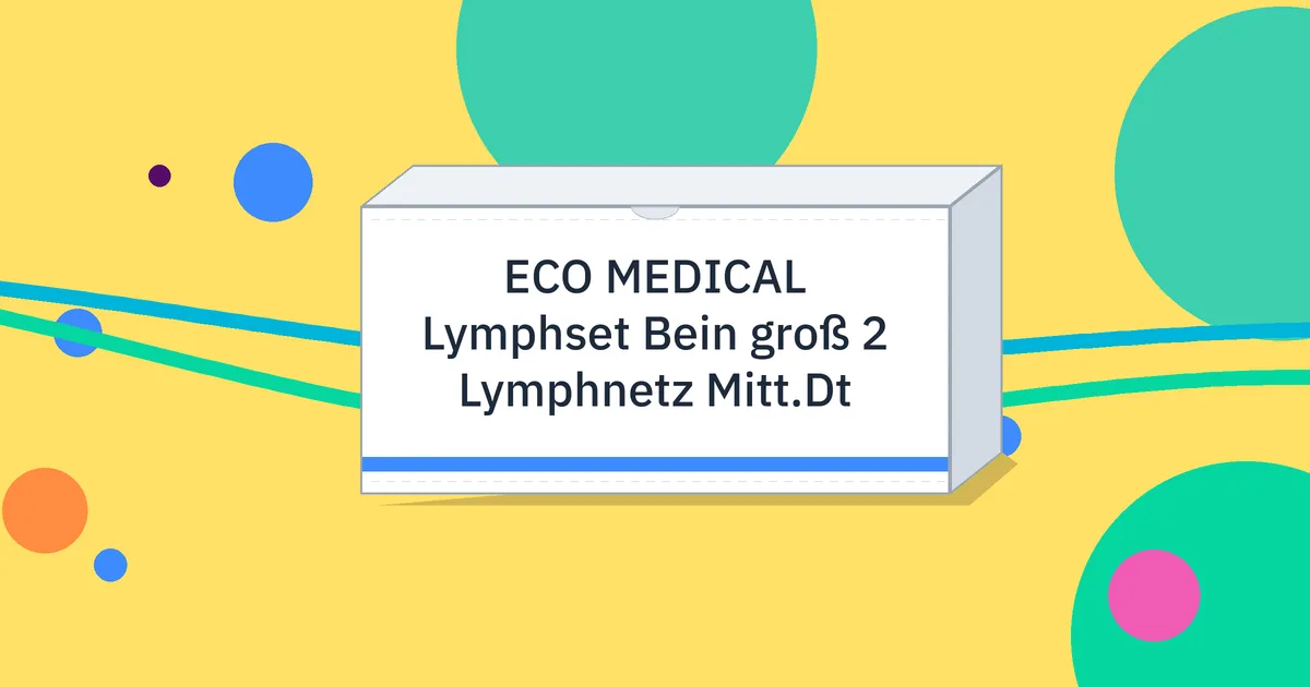 Symbolbild: Packung mit der Aufschrift ECO MEDICAL Lymphset Bein groß 2 Lymphnetz Mitt.Dt (PZN 18334782) – Verfügbarkeit und Bezug in Apotheken in Frankfurt am Main