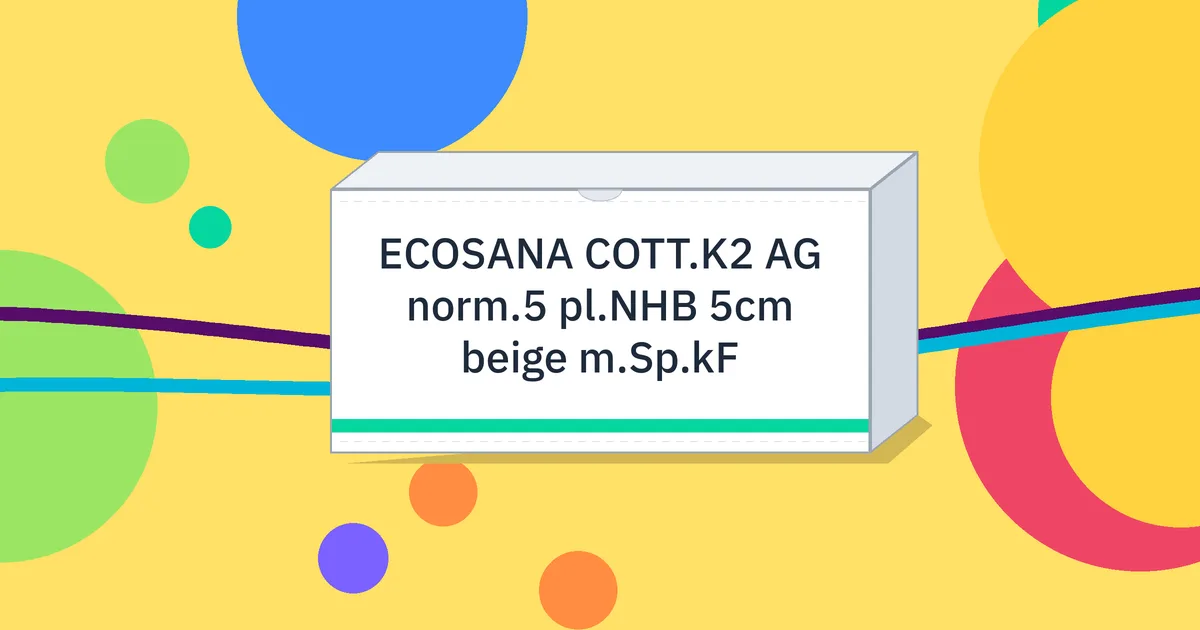 Symbolbild: Packung mit der Aufschrift ECOSANA COTT.K2 AG norm.5 pl.NHB 5cm beige m.Sp.kF (PZN 16950353) – Verfügbarkeit und Bezug in Apotheken in Frankfurt am Main