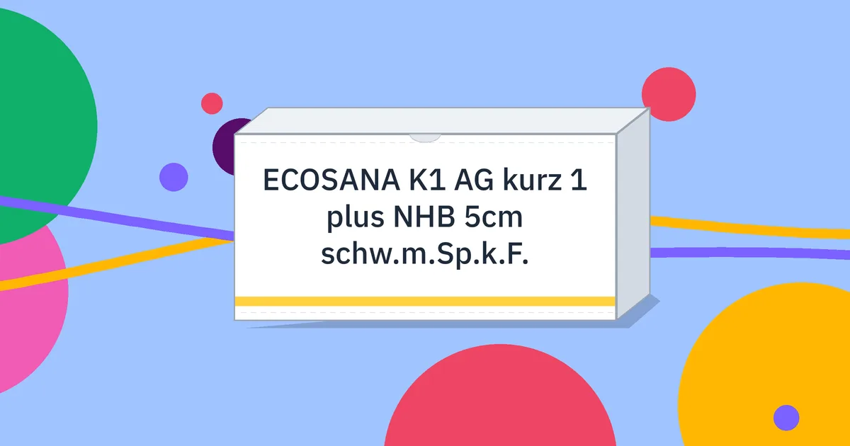 Symbolbild: Packung mit der Aufschrift ECOSANA K1 AG kurz 1 plus NHB 5cm schw.m.Sp.k.F. (PZN 04725792) – Verfügbarkeit und Bezug in Apotheken in Frankfurt am Main