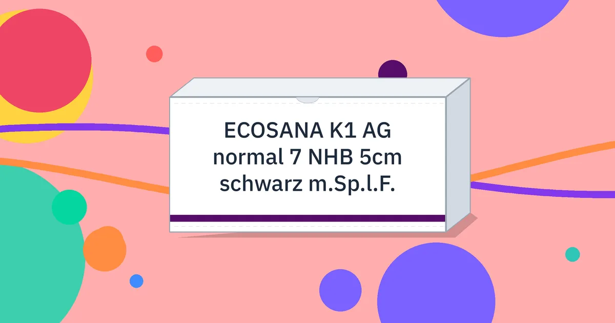 Symbolbild: Packung mit der Aufschrift ECOSANA K1 AG normal 7 NHB 5cm schwarz m.Sp.l.F. (PZN 04730379) – Verfügbarkeit und Bezug in Apotheken in Frankfurt am Main