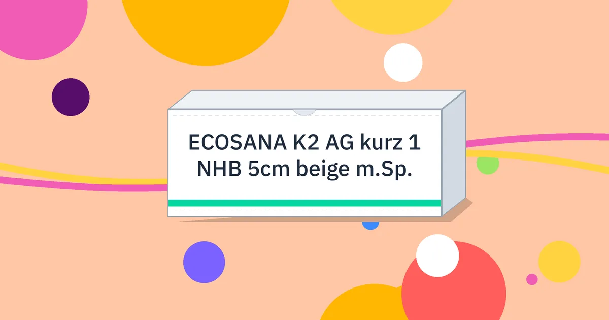 Symbolbild: Packung mit der Aufschrift ECOSANA K2 AG kurz 1 NHB 5cm beige m.Sp. (PZN 01370526) – Verfügbarkeit und Bezug in Apotheken in Frankfurt am Main