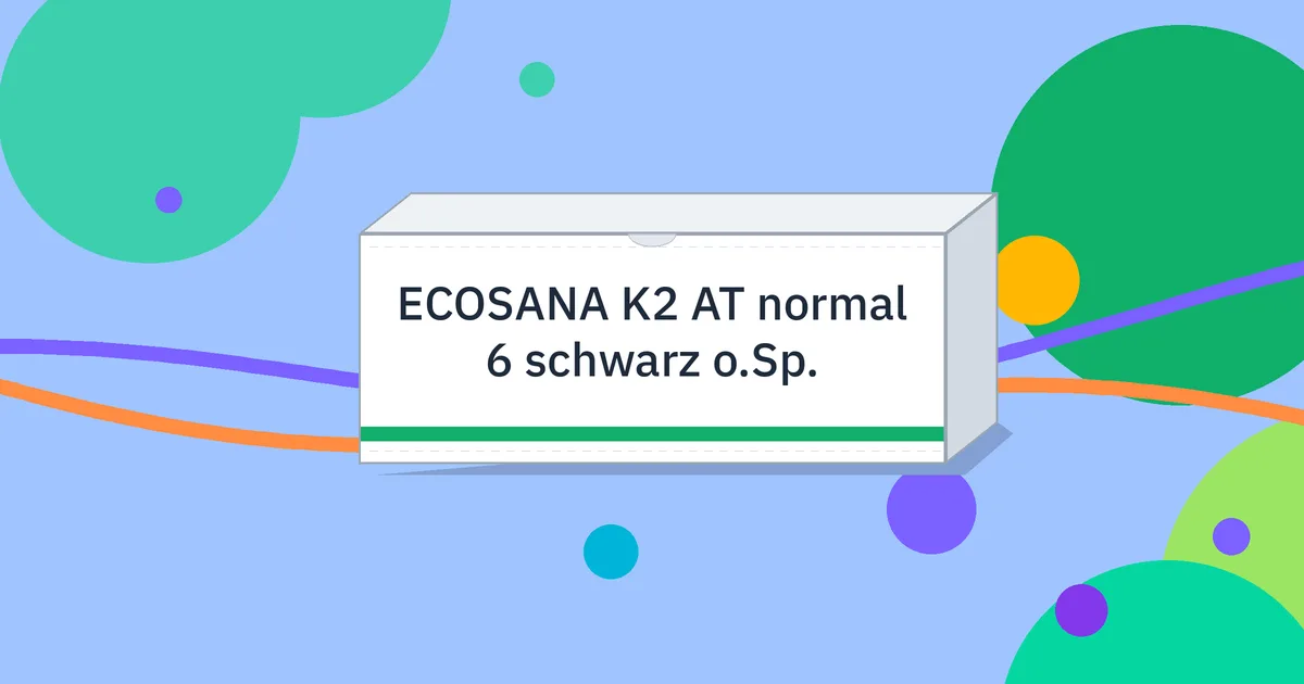 Symbolbild: Packung mit der Aufschrift ECOSANA K2 AT normal 6 schwarz o.Sp. (PZN 01565922) – Verfügbarkeit und Bezug in Apotheken in Frankfurt am Main