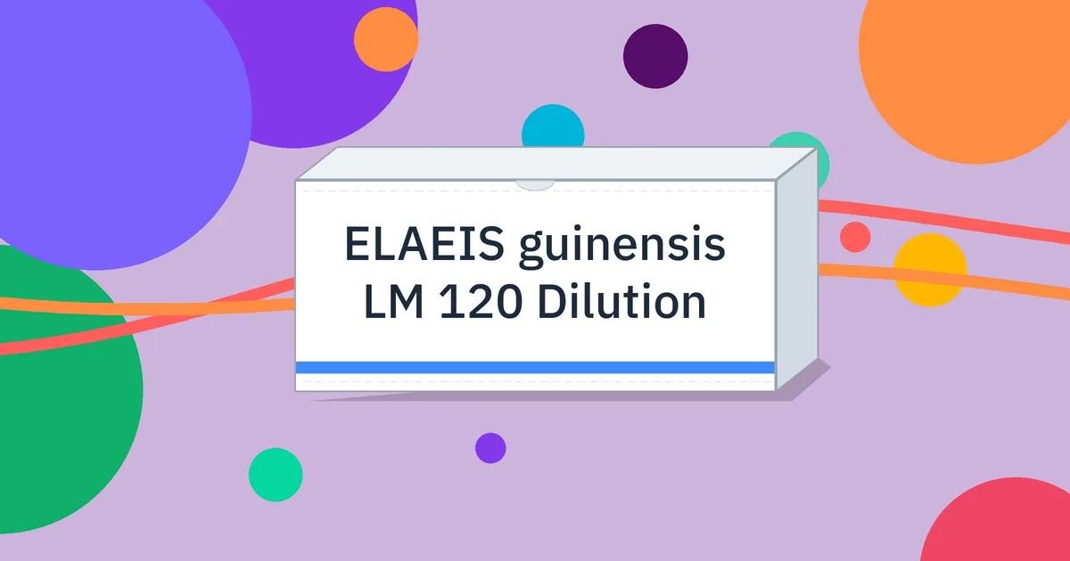 Symbolbild: Packung mit der Aufschrift ELAEIS guinensis LM 120 Dilution (PZN 13470084) – Verfügbarkeit und Bezug in Apotheken in Frankfurt am Main
