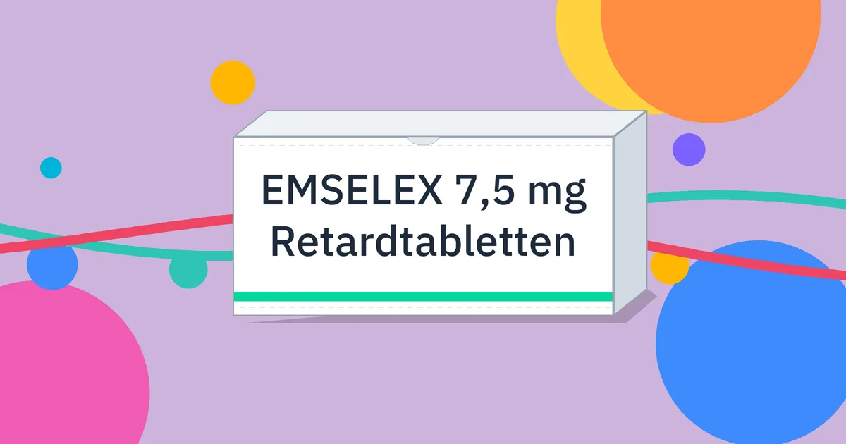 Symbolbild: Packung mit der Aufschrift EMSELEX 7,5 mg Retardtabletten (PZN 01754876) – Verfügbarkeit und Bezug in Apotheken in Frankfurt am Main