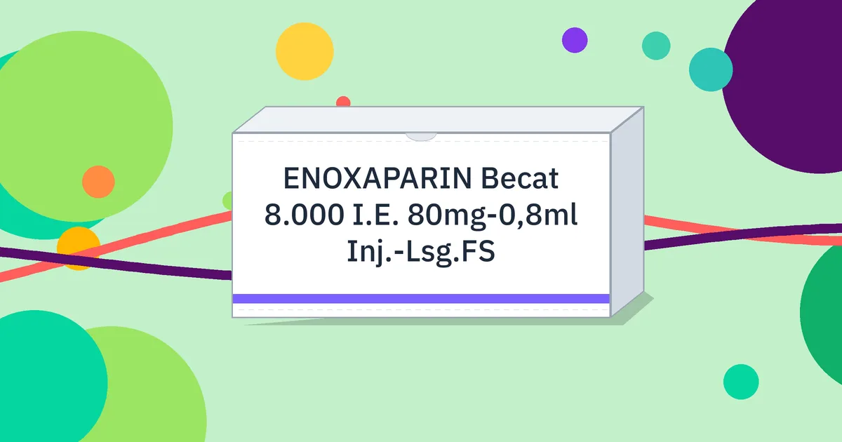 Symbolbild: Packung mit der Aufschrift ENOXAPARIN Becat 8.000 I.E. 80mg-0,8ml Inj.-Lsg.FS (PZN 17976432) – Verfügbarkeit und Bezug in Apotheken in Frankfurt am Main