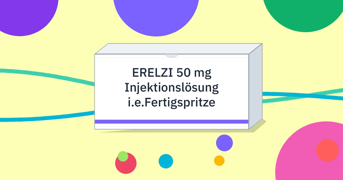 Symbolbild: Packung mit der Aufschrift ERELZI 50 mg Injektionslösung i.e.Fertigspritze (PZN 17166905) – Verfügbarkeit und Bezug in Apotheken in Frankfurt am Main