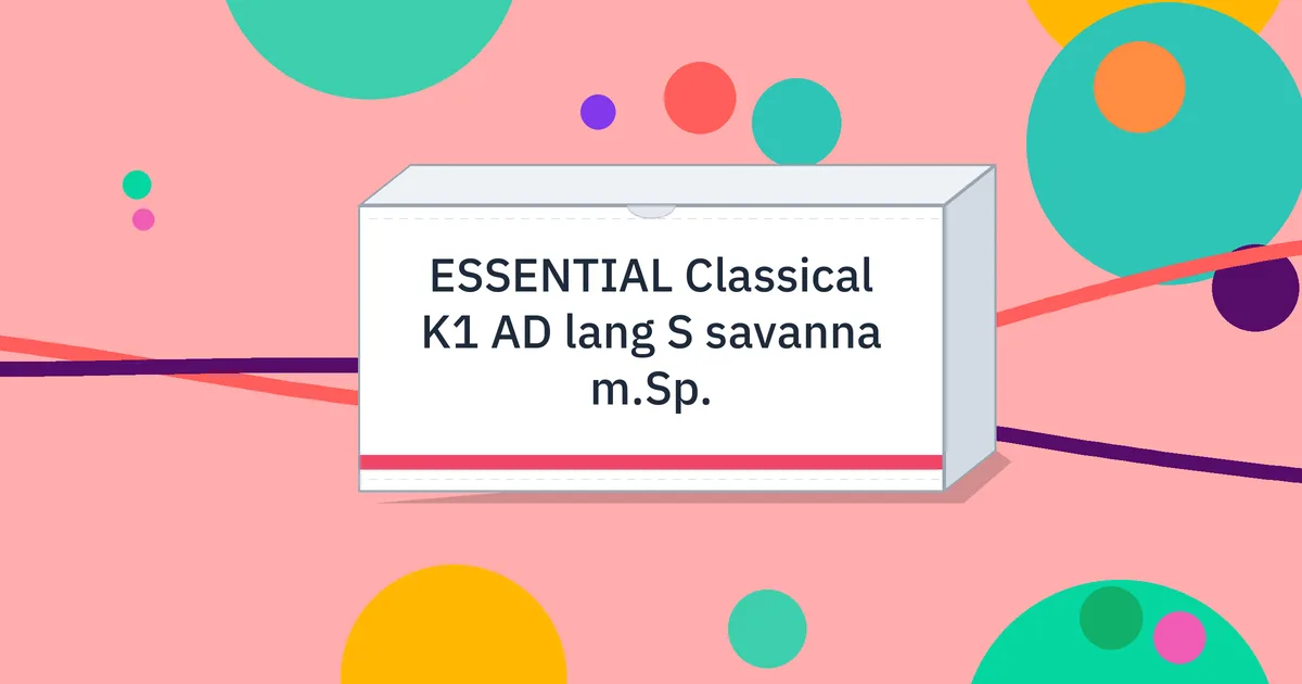 Symbolbild: Packung mit der Aufschrift ESSENTIAL Classical K1 AD lang S savanna m.Sp. (PZN 16999773) – Verfügbarkeit und Bezug in Apotheken in Frankfurt am Main