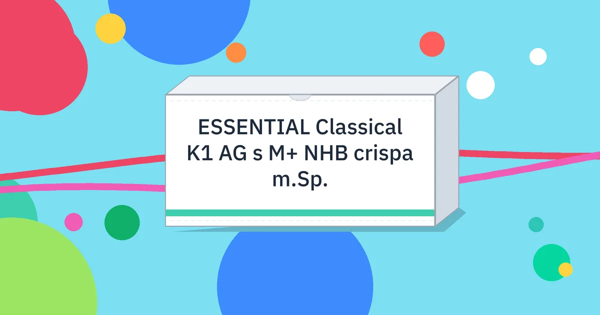 Symbolbild: Packung mit der Aufschrift ESSENTIAL Classical K1 AG s M+ NHB crispa m.Sp. (PZN 17003267) – Verfügbarkeit und Bezug in Apotheken in Frankfurt am Main