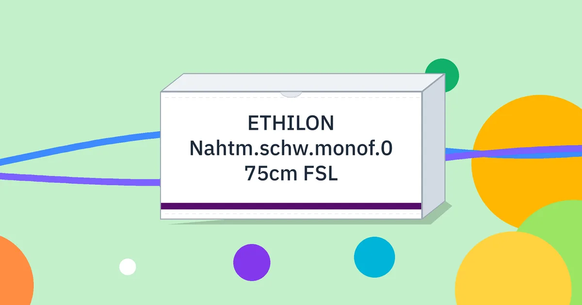 Symbolbild: Packung mit der Aufschrift ETHILON Nahtm.schw.monof.0 75cm FSL (PZN 18793679) – Verfügbarkeit und Bezug in Apotheken in Frankfurt am Main