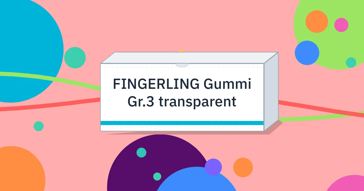 Symbolbild: Packung mit der Aufschrift FINGERLING Gummi Gr.3 transparent (PZN 01726880) – Verfügbarkeit und Bezug in Apotheken in Frankfurt am Main