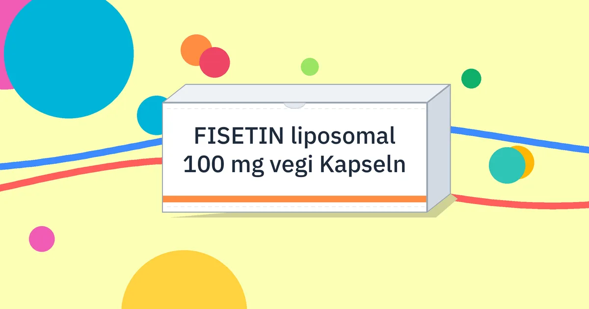 Symbolbild: Packung mit der Aufschrift FISETIN liposomal 100 mg vegi Kapseln (PZN 19640771) – Verfügbarkeit und Bezug in Apotheken in Frankfurt am Main
