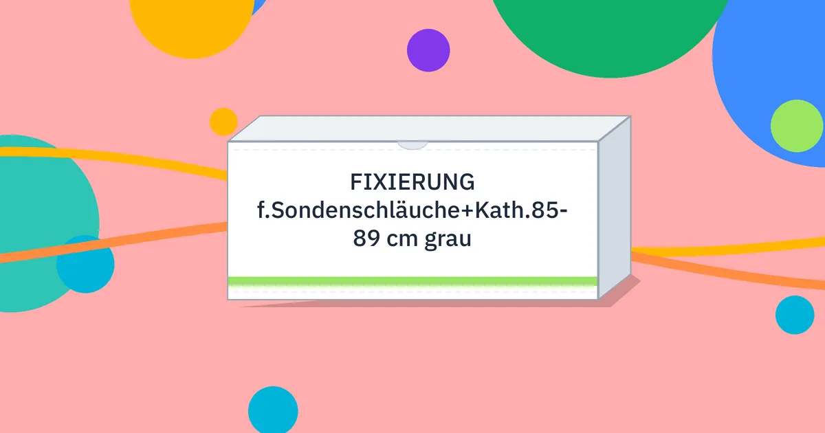 Symbolbild: Packung mit der Aufschrift FIXIERUNG f.Sondenschläuche+Kath.85-89 cm grau (PZN 20653253) – Verfügbarkeit und Bezug in Apotheken in Frankfurt am Main
