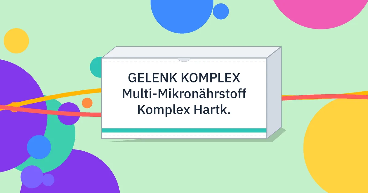 Symbolbild: Packung mit der Aufschrift GELENK KOMPLEX Multi-Mikronährstoff Komplex Hartk. (PZN 20223067) – Verfügbarkeit und Bezug in Apotheken in Frankfurt am Main