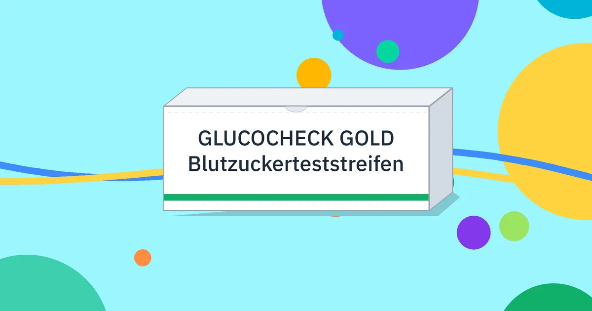 Symbolbild: Packung mit der Aufschrift GLUCOCHECK GOLD Blutzuckerteststreifen (PZN 12747721) – Verfügbarkeit und Bezug in Apotheken in Frankfurt am Main