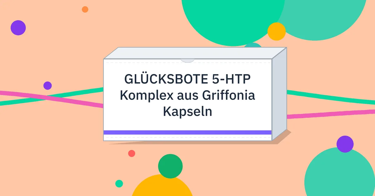 Symbolbild: Packung mit der Aufschrift GLÜCKSBOTE 5-HTP Komplex aus Griffonia Kapseln (PZN 19199777) – Verfügbarkeit und Bezug in Apotheken in Frankfurt am Main