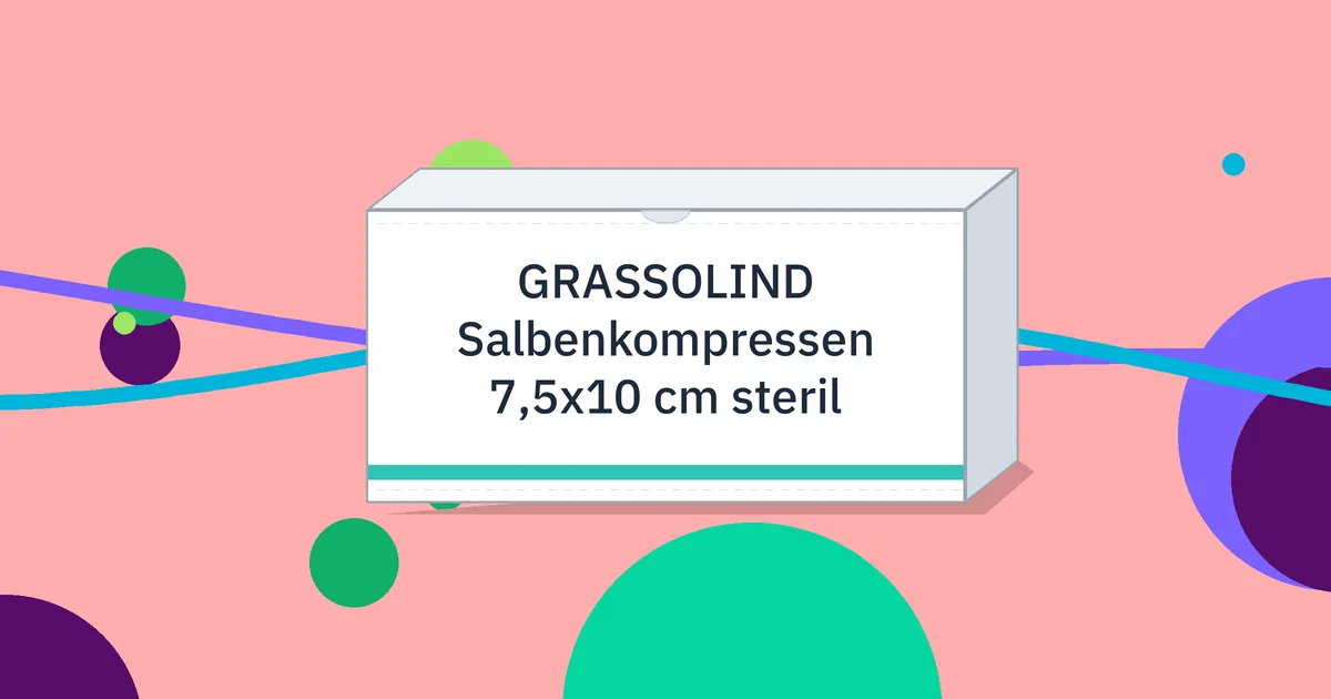 Symbolbild: Packung mit der Aufschrift GRASSOLIND Salbenkompressen 7,5x10 cm steril (PZN 19701024) – Verfügbarkeit und Bezug in Apotheken in Frankfurt am Main