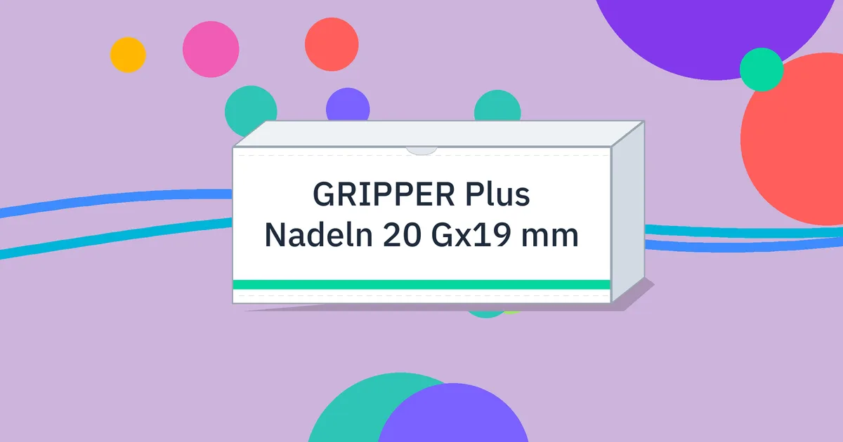 Symbolbild: Packung mit der Aufschrift GRIPPER Plus Nadeln 20 Gx19 mm (PZN 01134694) – Verfügbarkeit und Bezug in Apotheken in Frankfurt am Main