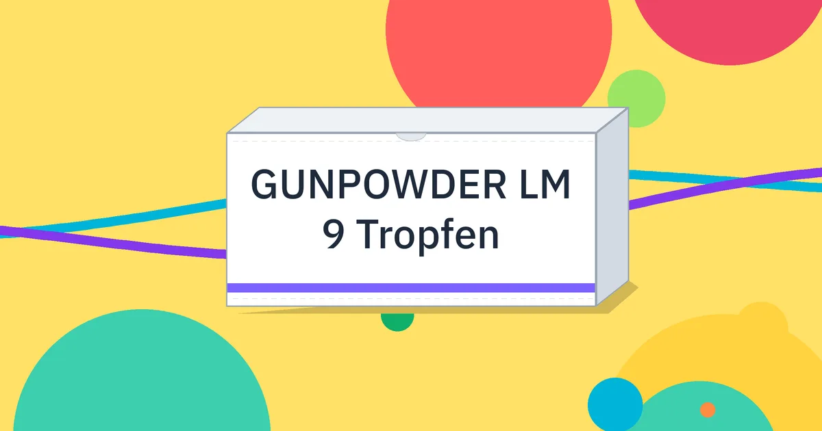 Symbolbild: Packung mit der Aufschrift GUNPOWDER LM 9 Tropfen (PZN 15823581) – Verfügbarkeit und Bezug in Apotheken in Frankfurt am Main