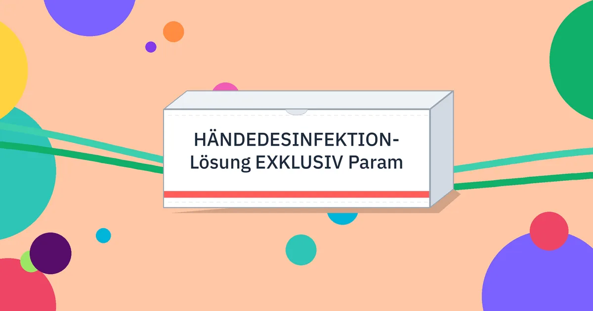 Symbolbild: Packung mit der Aufschrift HÄNDEDESINFEKTION-Lösung EXKLUSIV Param (PZN 16667203) – Verfügbarkeit und Bezug in Apotheken in Frankfurt am Main