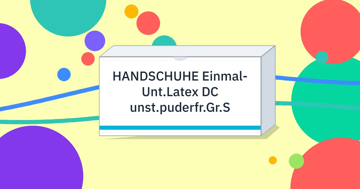 Symbolbild: Packung mit der Aufschrift HANDSCHUHE Einmal-Unt.Latex DC unst.puderfr.Gr.S (PZN 09671026) – Verfügbarkeit und Bezug in Apotheken in Frankfurt am Main