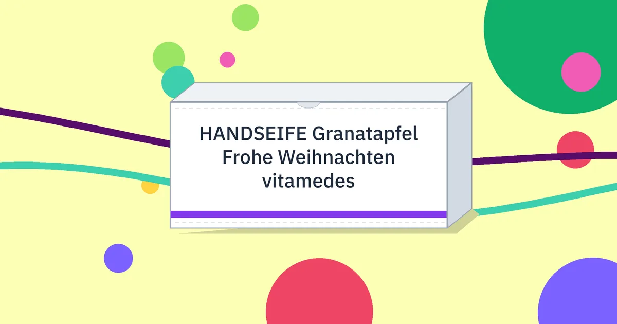 Symbolbild: Packung mit der Aufschrift HANDSEIFE Granatapfel Frohe Weihnachten vitamedes (PZN 20082069) – Verfügbarkeit und Bezug in Apotheken in Frankfurt am Main