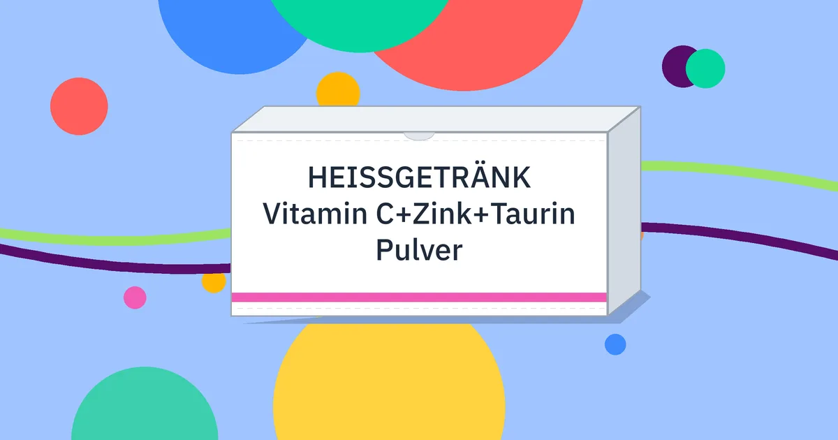 Symbolbild: Packung mit der Aufschrift HEISSGETRÄNK Vitamin C+Zink+Taurin Pulver (PZN 12544254) – Verfügbarkeit und Bezug in Apotheken in Frankfurt am Main