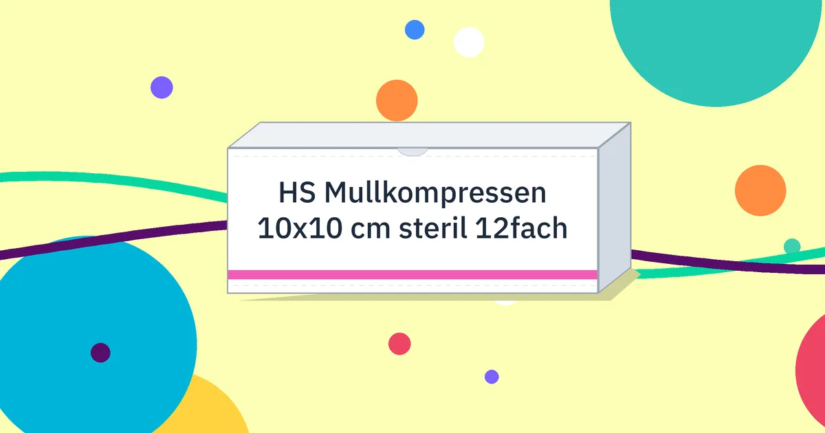 Symbolbild: Packung mit der Aufschrift HS Mullkompressen 10x10 cm steril 12fach (PZN 06436454) – Verfügbarkeit und Bezug in Apotheken in Frankfurt am Main