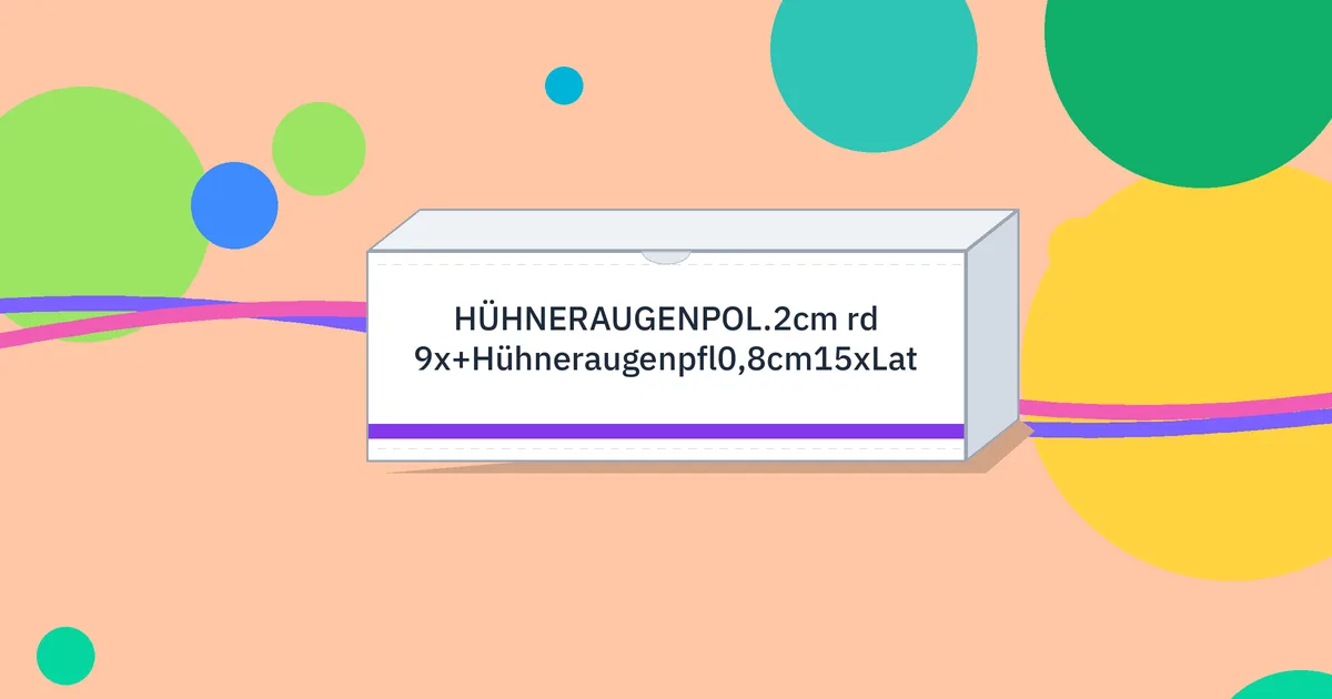 Symbolbild: Packung mit der Aufschrift HÜHNERAUGENPOL.2cm rd 9x+Hühneraugenpfl0,8cm15xLat (PZN 11025227) – Verfügbarkeit und Bezug in Apotheken in Frankfurt am Main