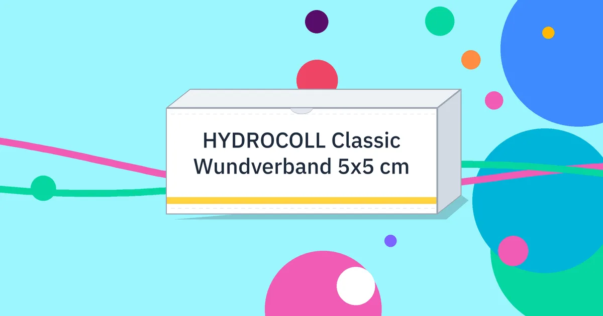 Symbolbild: Packung mit der Aufschrift HYDROCOLL Classic Wundverband 5x5 cm (PZN 19923486) – Verfügbarkeit und Bezug in Apotheken in Frankfurt am Main