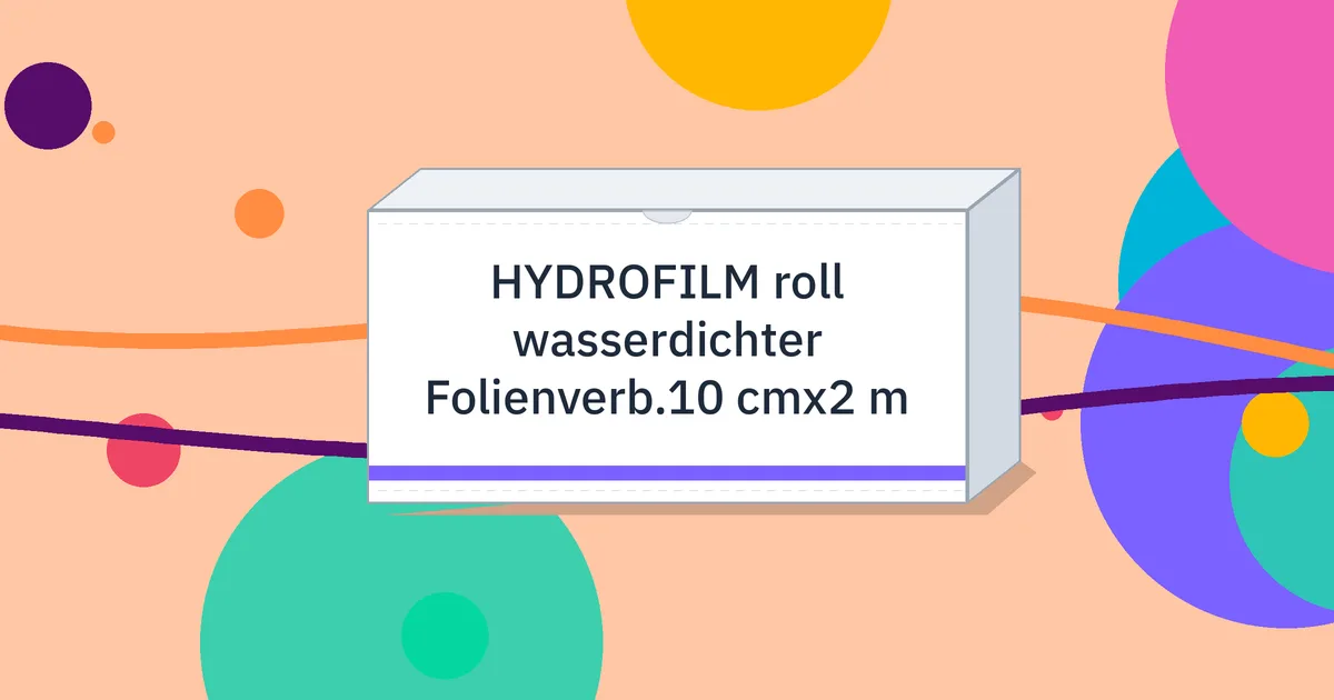Symbolbild: Packung mit der Aufschrift HYDROFILM roll wasserdichter Folienverb.10 cmx2 m (PZN 03536356) – Verfügbarkeit und Bezug in Apotheken in Frankfurt am Main