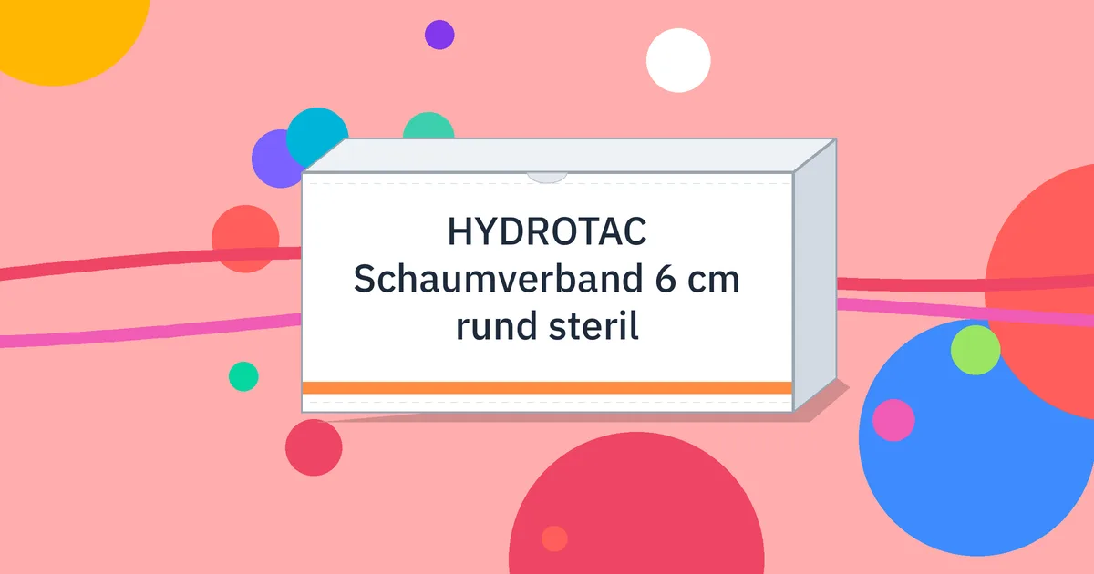 Symbolbild: Packung mit der Aufschrift HYDROTAC Schaumverband 6 cm rund steril (PZN 12578069) – Verfügbarkeit und Bezug in Apotheken in Frankfurt am Main
