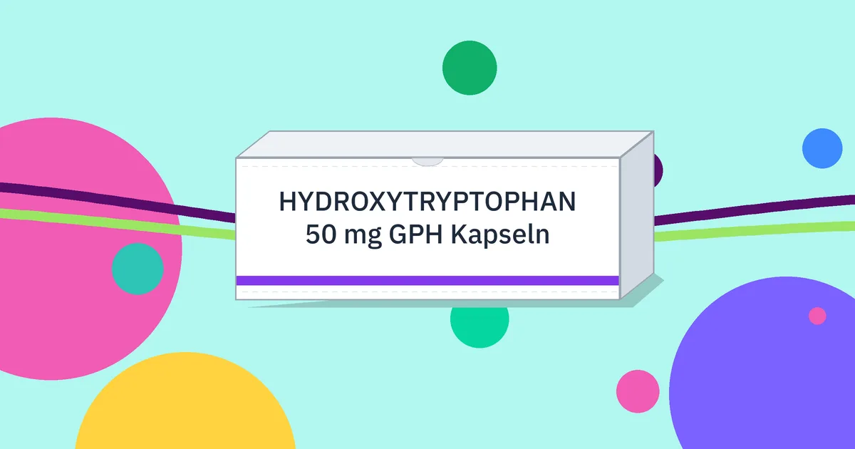 Symbolbild: Packung mit der Aufschrift HYDROXYTRYPTOPHAN 50 mg GPH Kapseln (PZN 09380056) – Verfügbarkeit und Bezug in Apotheken in Frankfurt am Main