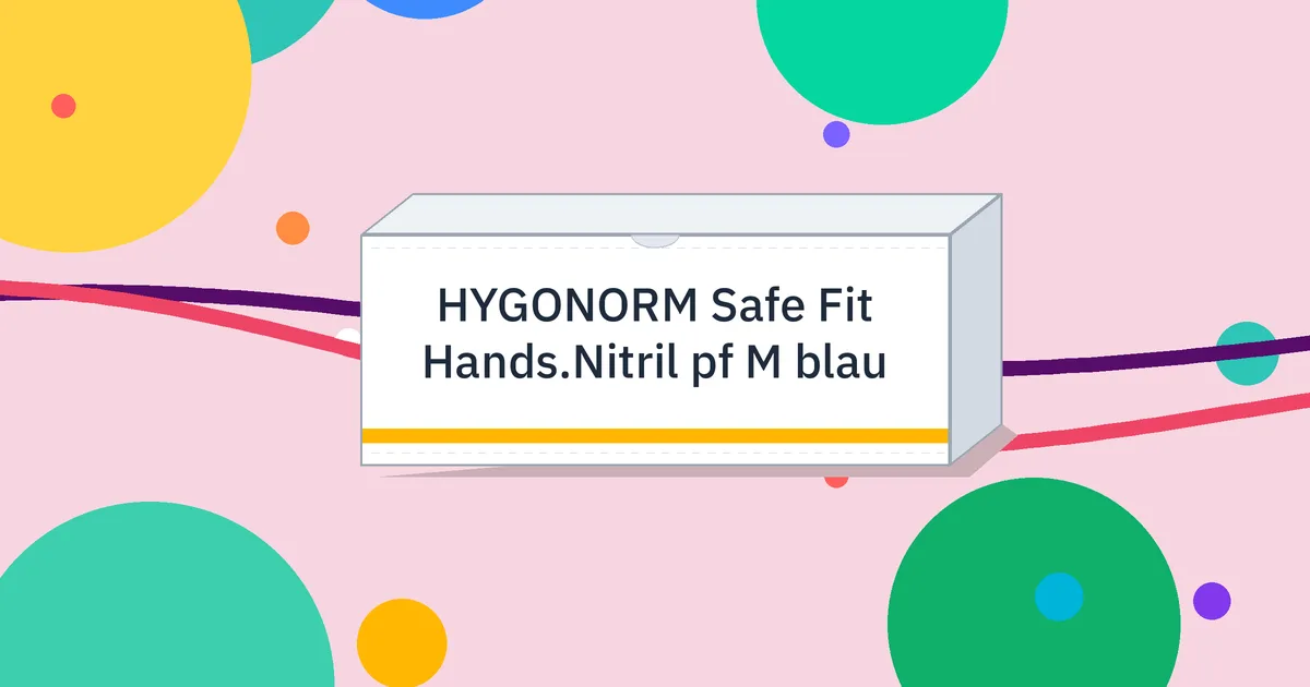 Symbolbild: Packung mit der Aufschrift HYGONORM Safe Fit Hands.Nitril pf M blau (PZN 20775453) – Verfügbarkeit und Bezug in Apotheken in Frankfurt am Main