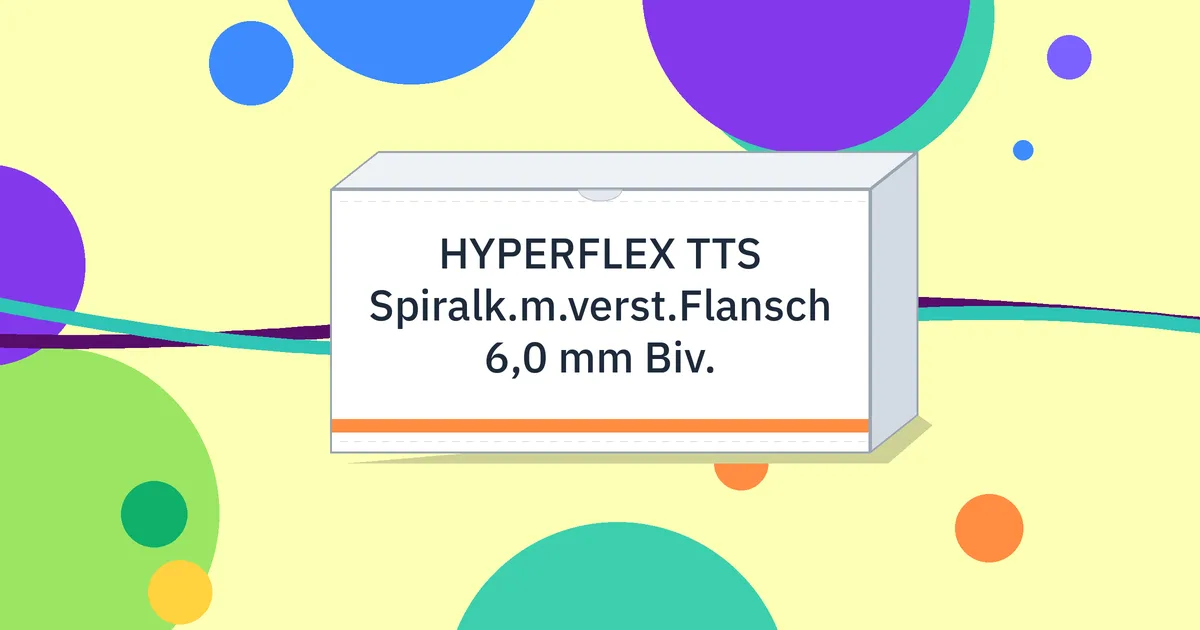 Symbolbild: Packung mit der Aufschrift HYPERFLEX TTS Spiralk.m.verst.Flansch 6,0 mm Biv. (PZN 02253076) – Verfügbarkeit und Bezug in Apotheken in Frankfurt am Main