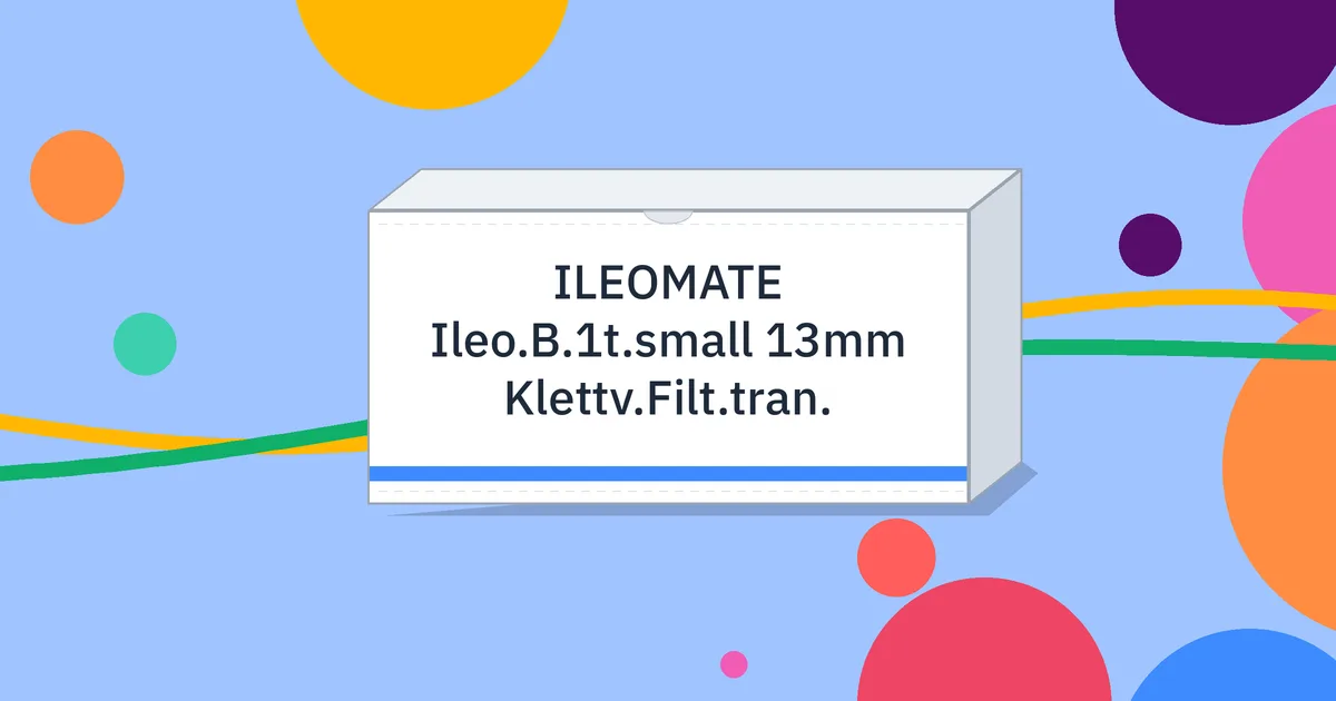 Symbolbild: Packung mit der Aufschrift ILEOMATE Ileo.B.1t.small 13mm Klettv.Filt.tran. (PZN 09175675) – Verfügbarkeit und Bezug in Apotheken in Frankfurt am Main