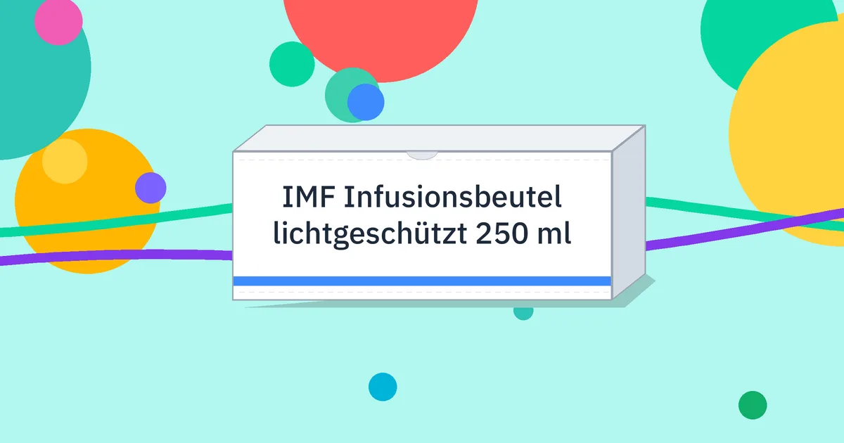 Symbolbild: Packung mit der Aufschrift IMF Infusionsbeutel lichtgeschützt 250 ml (PZN 19986564) – Verfügbarkeit und Bezug in Apotheken in Frankfurt am Main