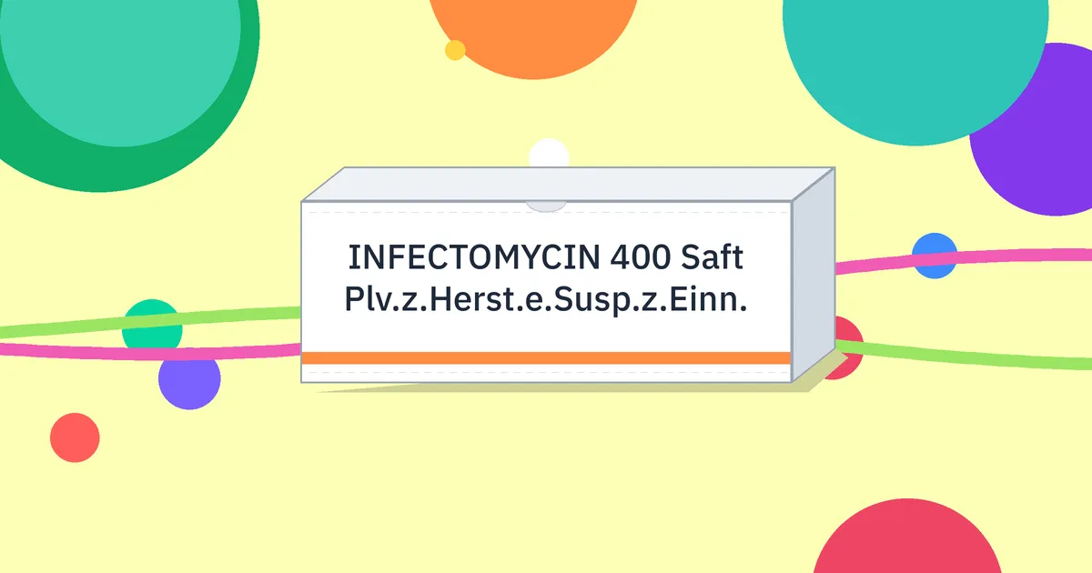 Symbolbild: Packung mit der Aufschrift INFECTOMYCIN 400 Saft Plv.z.Herst.e.Susp.z.Einn. (PZN 07507110) – Verfügbarkeit und Bezug in Apotheken in Frankfurt am Main